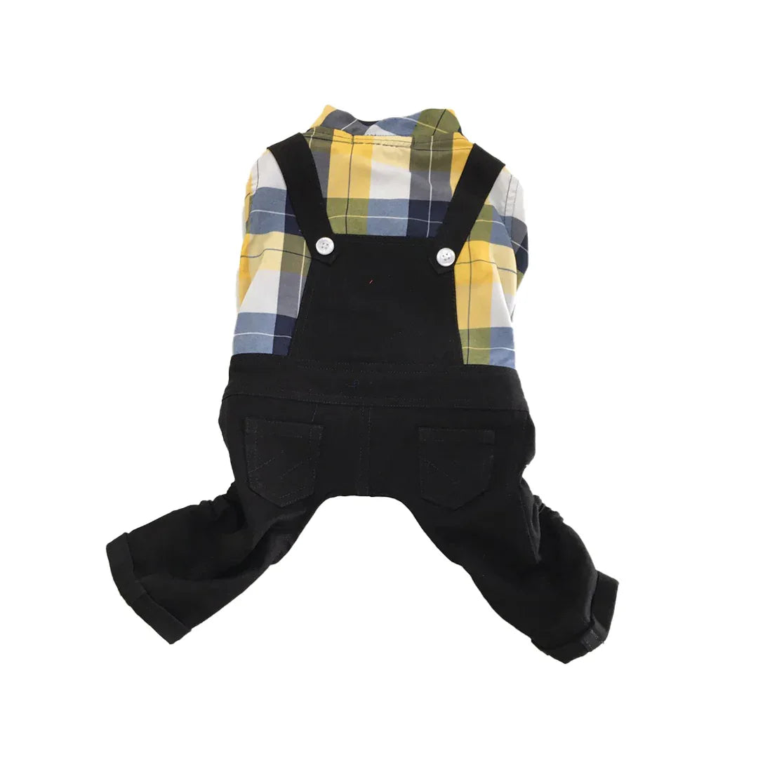 Buy Trendy Yellow Black Check Dungaree for Pets | Dogobow